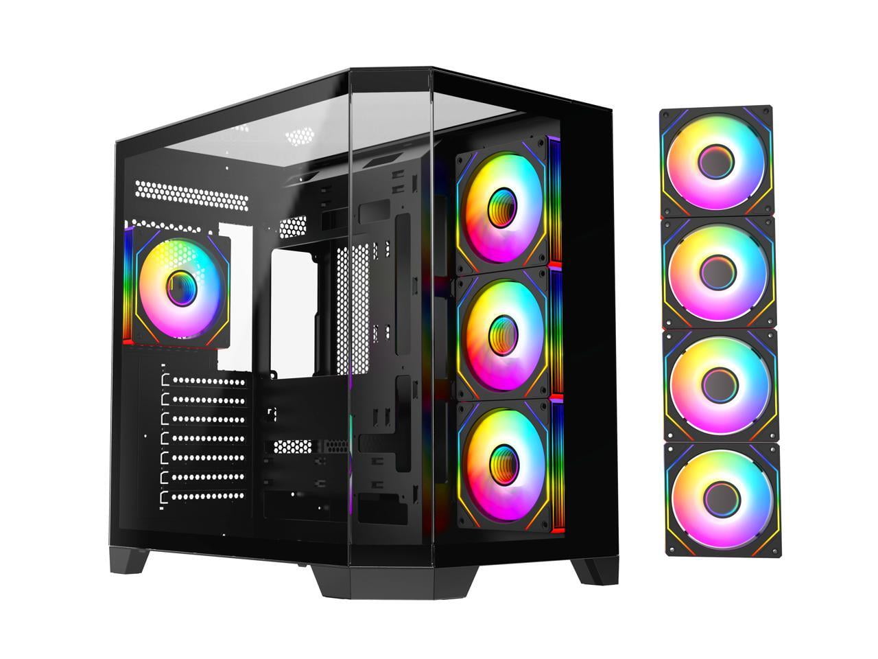 DIYPC ARGB-N8-BK Black Dual USB3.0/ 1 xType C Tempered Glass ATX Gaming ...