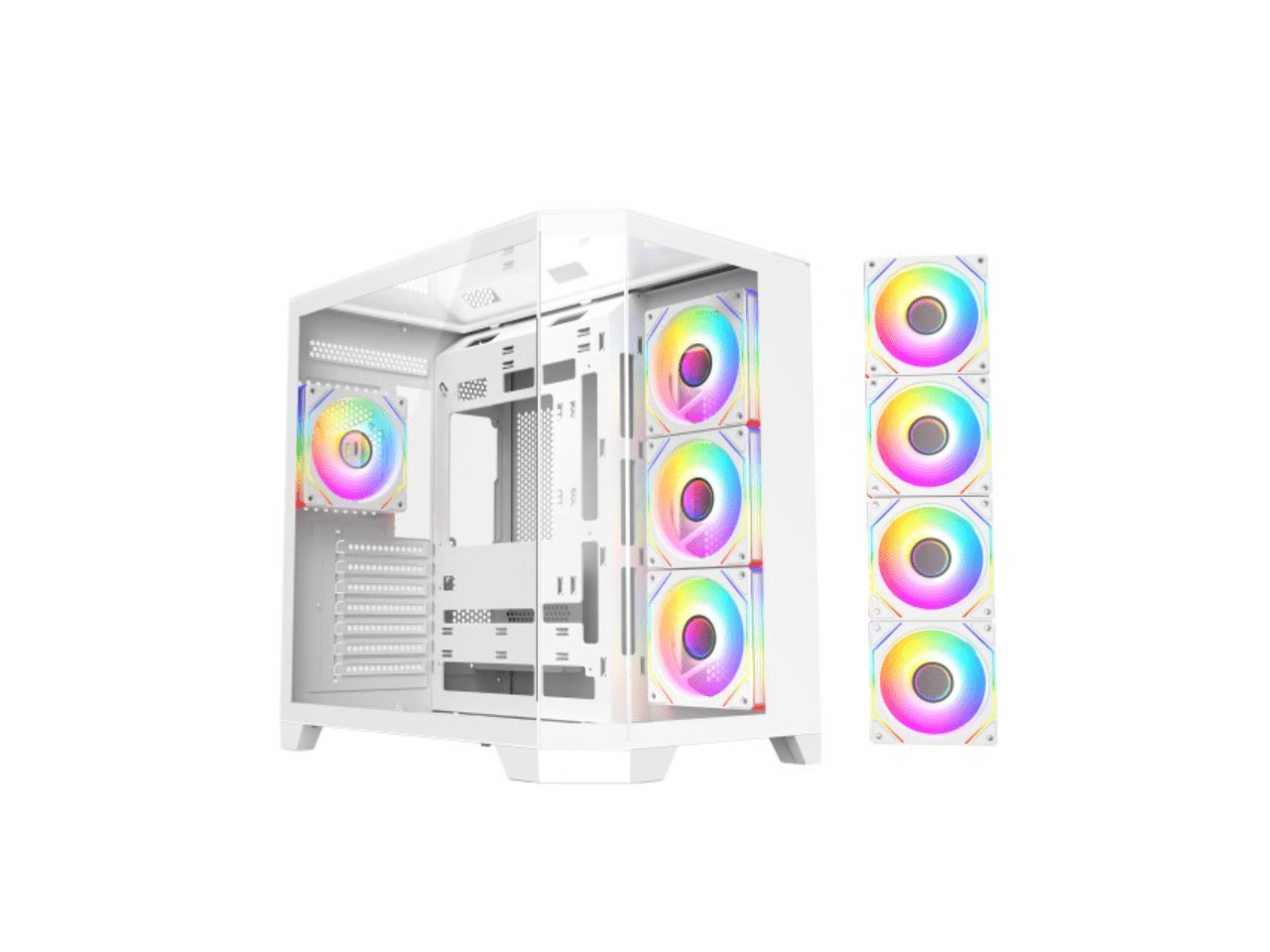 DIYPC ARGB-N8-W White Dual USB3.0/ 1 xType C Tempered Glass ATX Gaming ...