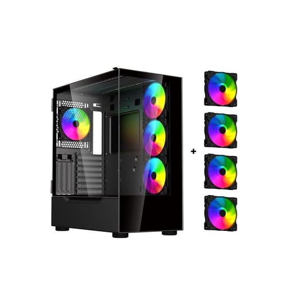 DIYPC Gaming Computer Case ARGB-Q18-BK Black USB3.0 ATX Mid Tower with ...