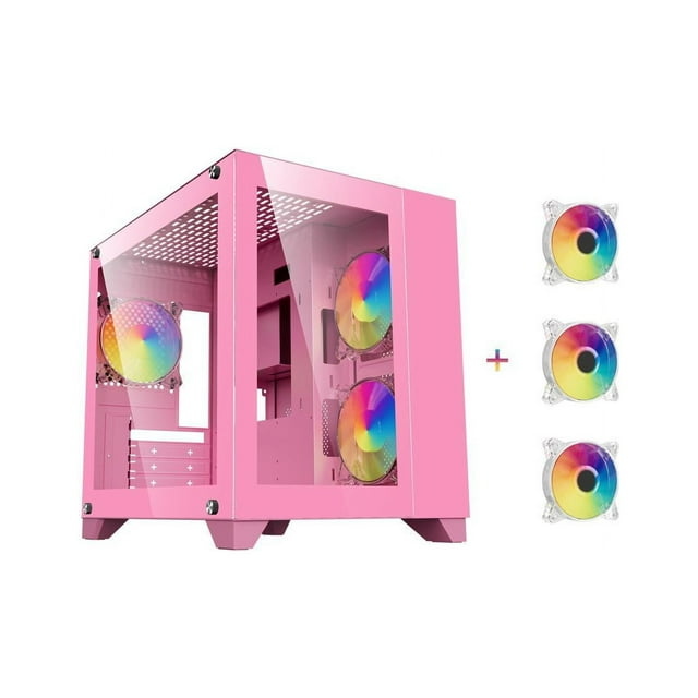 DIYPC ARGB-Q3.v2-Pink Pink USB3.0 Tempered Glass Micro ATX Gaming ...