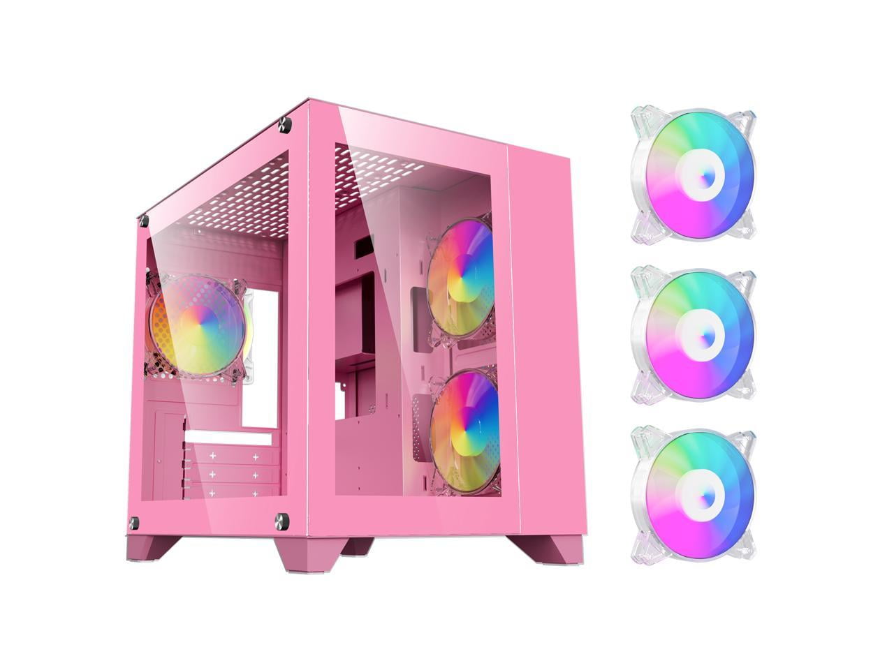 DIYPC Pink Gaming Case, Micro ATX, USB3.0, Dual Glass Panel, 3 ARGB ...