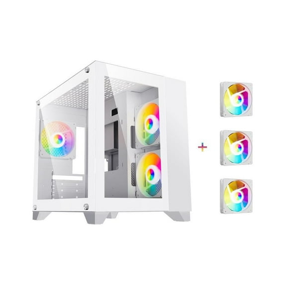 DIYPC White Gaming Computer Case, Micro ATX, USB3.0, Dual Tempered ...