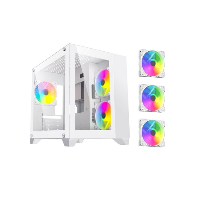 DIYPC White Gaming Computer Case, Micro ATX, USB3.0, Dual Tempered ...