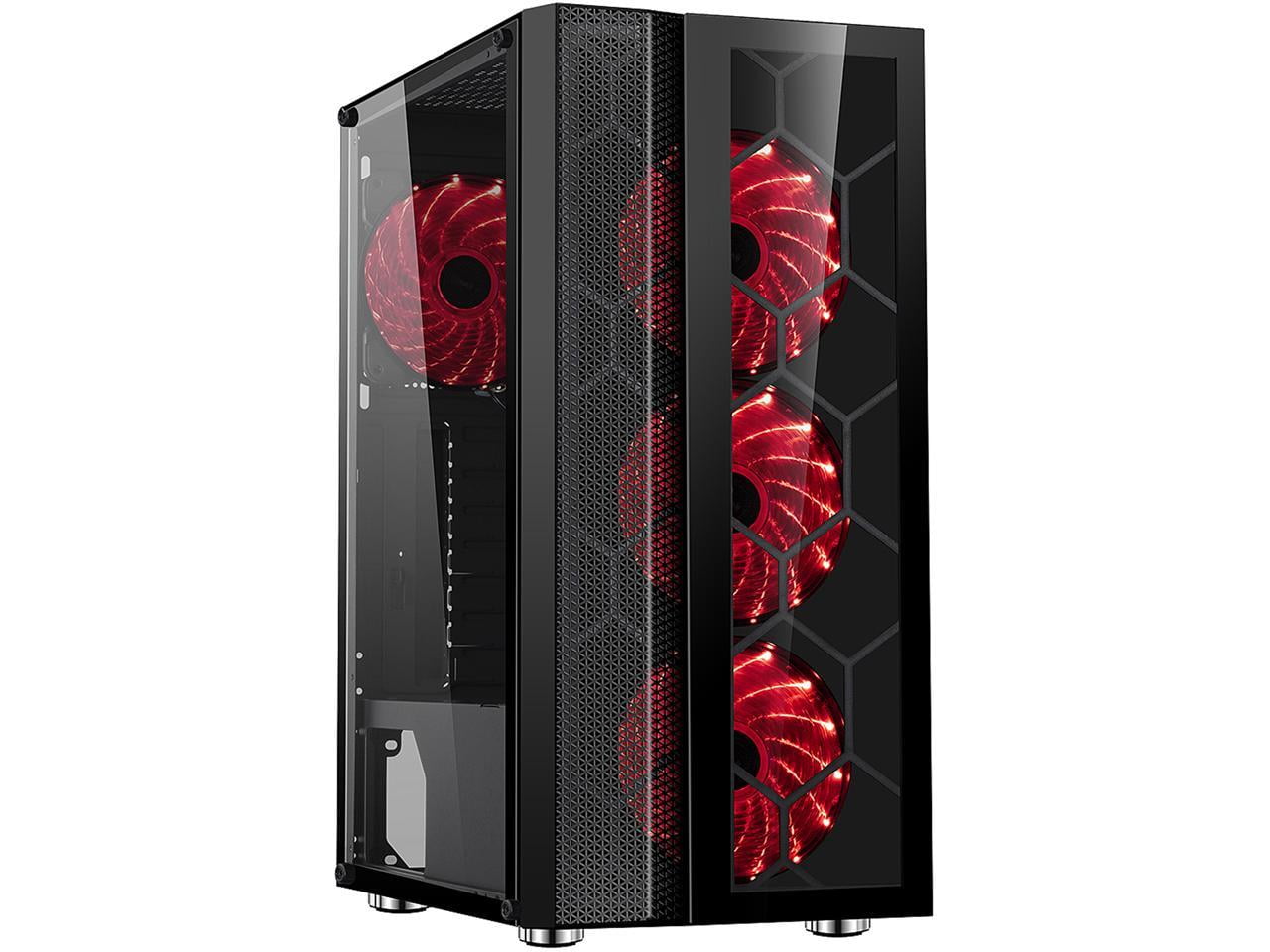 DIYPC Dragon-R-4LED Black Steel / Tempered Glass ATX Mid Tower Computer ...