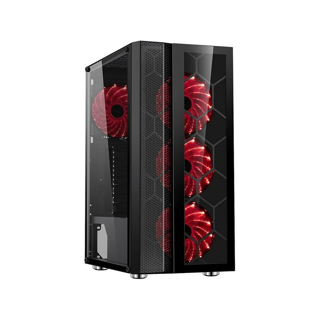 DIYPC Dragon-R-4LED ATX Mid Tower Gaming Case with 4x120mm Red LED Fans ...