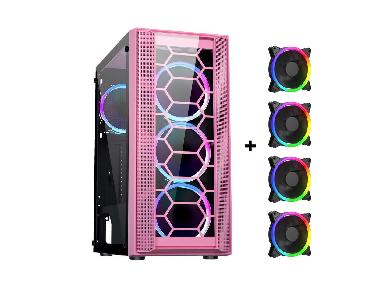 DIYPC Rainbow-Flash-F4-P Pink USB 3.0 ATX Mid Tower PC Case with ...