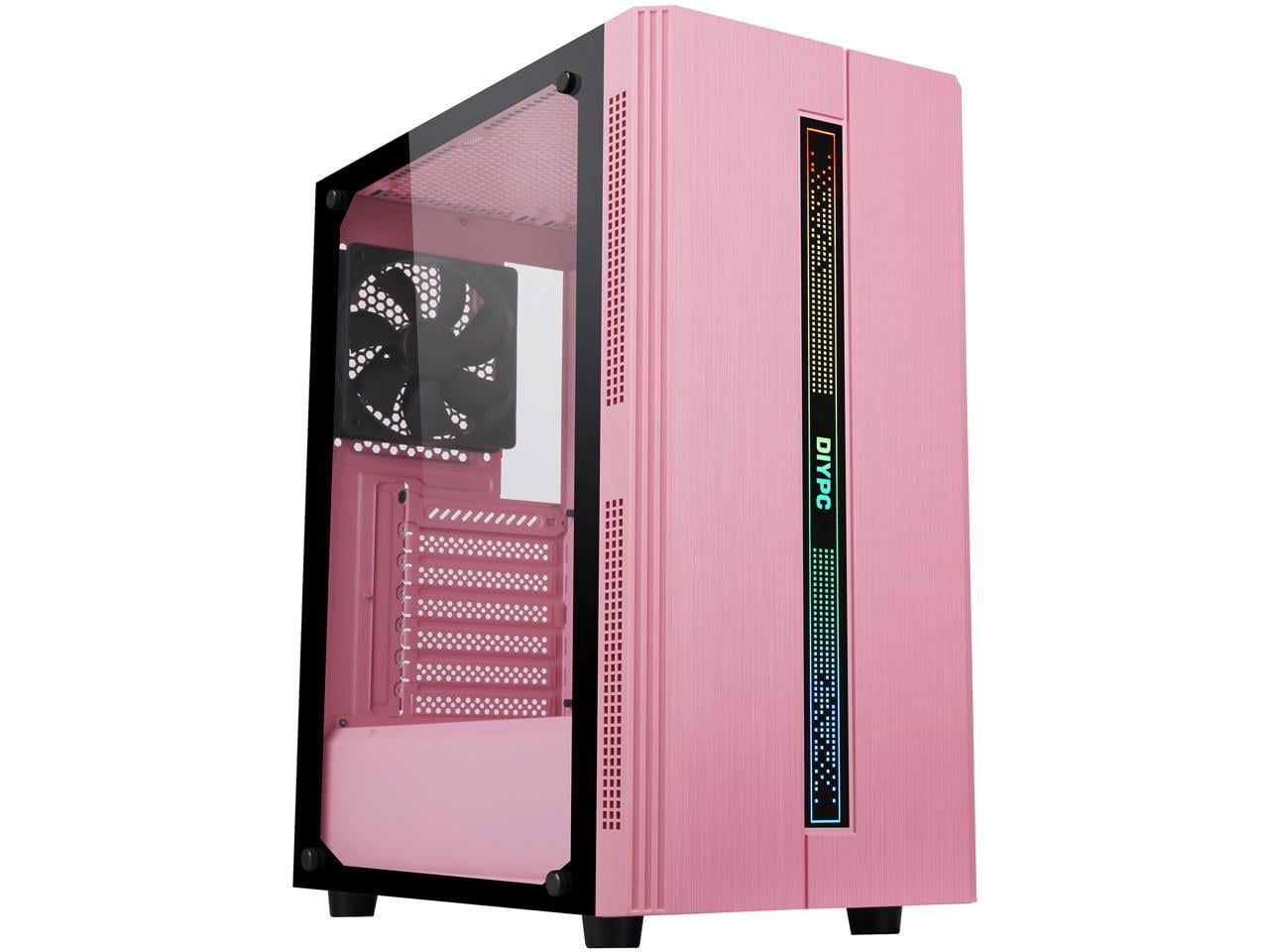DIYPC Rainbow-Flash-S1-P Pink Steel / Tempered Glass ATX Mid Tower ...