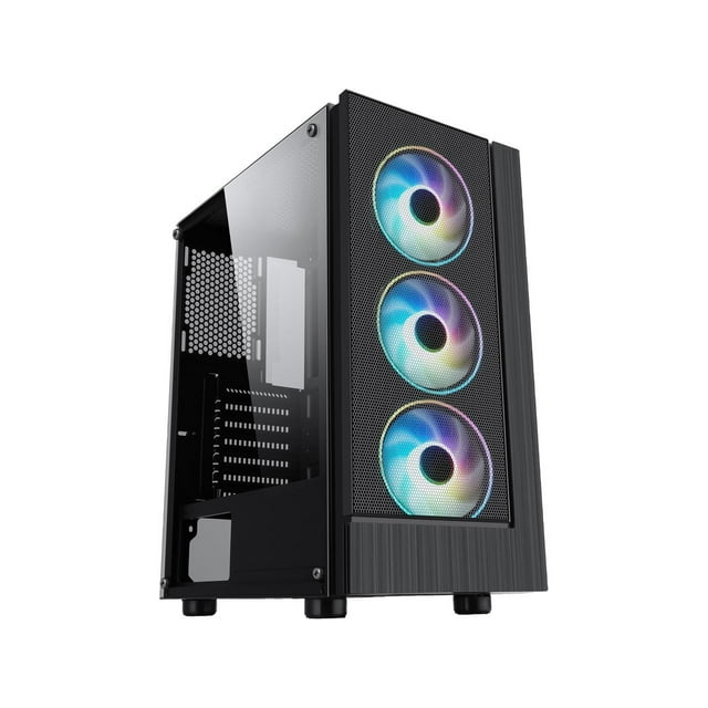 DIYPC Shadow-H3-ARGB Black Steel, Tempered Glass ATX Mid Tower Gaming ...