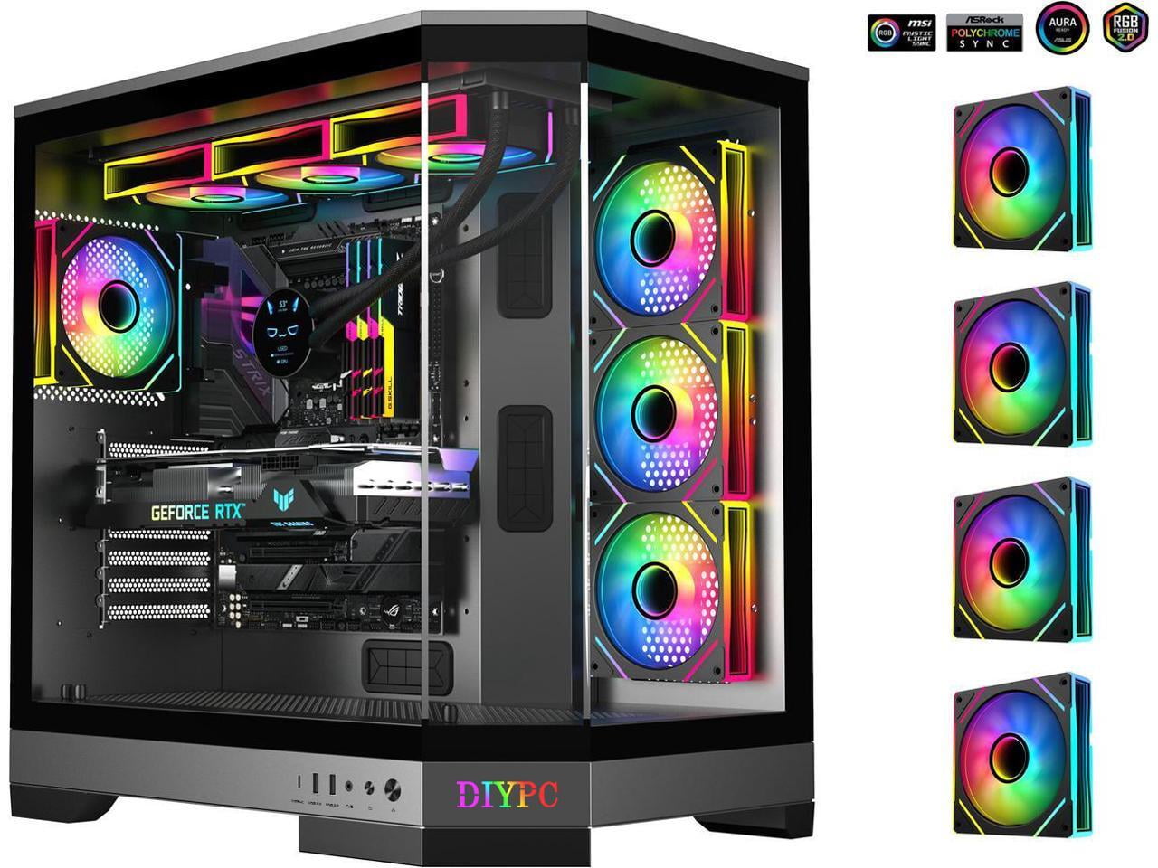 DIYPC Vanguard-F1-BK -Black Dual USB3.0 and Type C Tempered Glass ATX ...