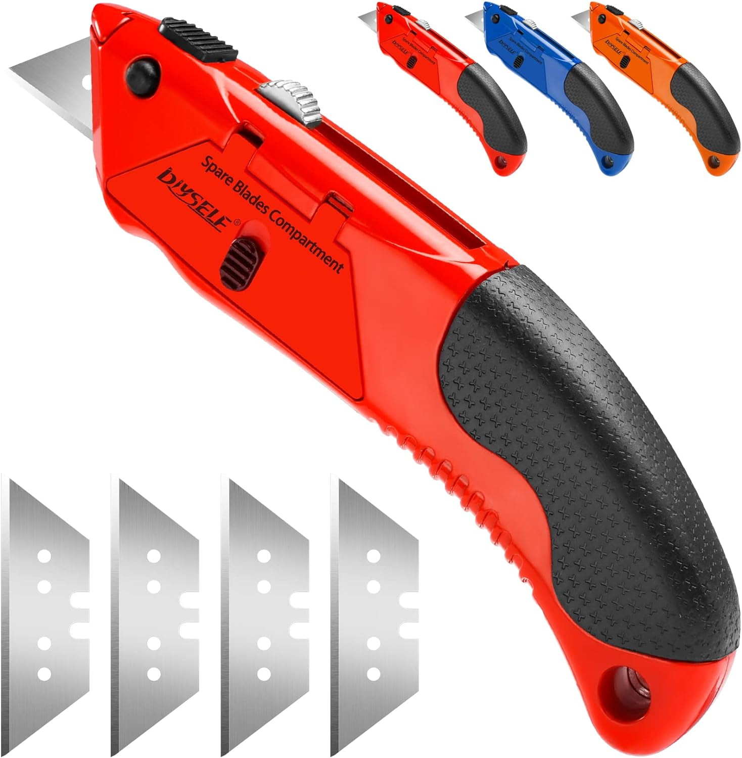 DIYSELF 1 Pack Utility Knife, Box Cutter Heavy Duty with 4 Pcs Sharp Blades - Walmart.com