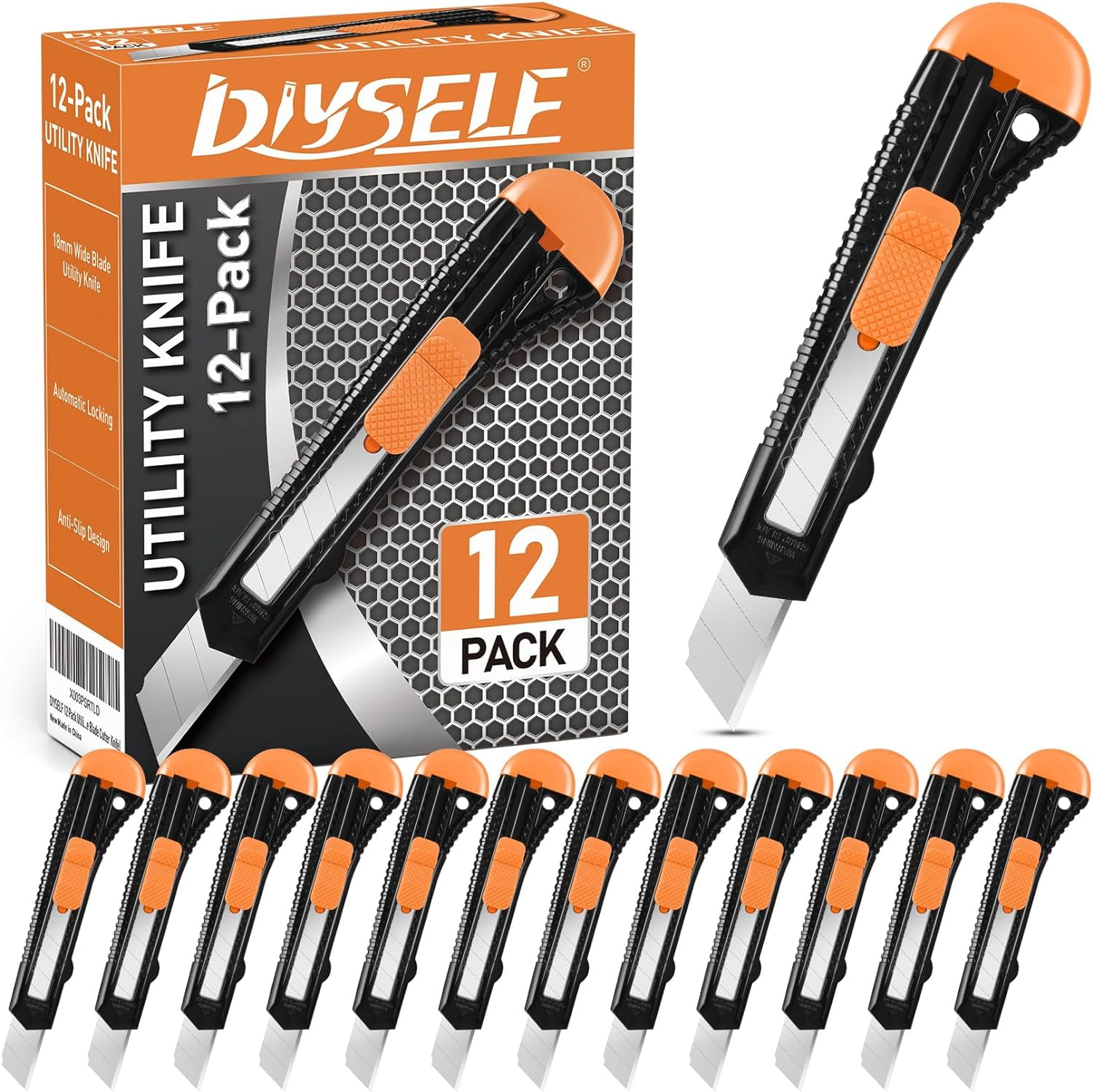 DIYSELF 12-Pack Utility Knife, Box Cutters Disposable with 18mm Snap-Off Blades - Walmart.com