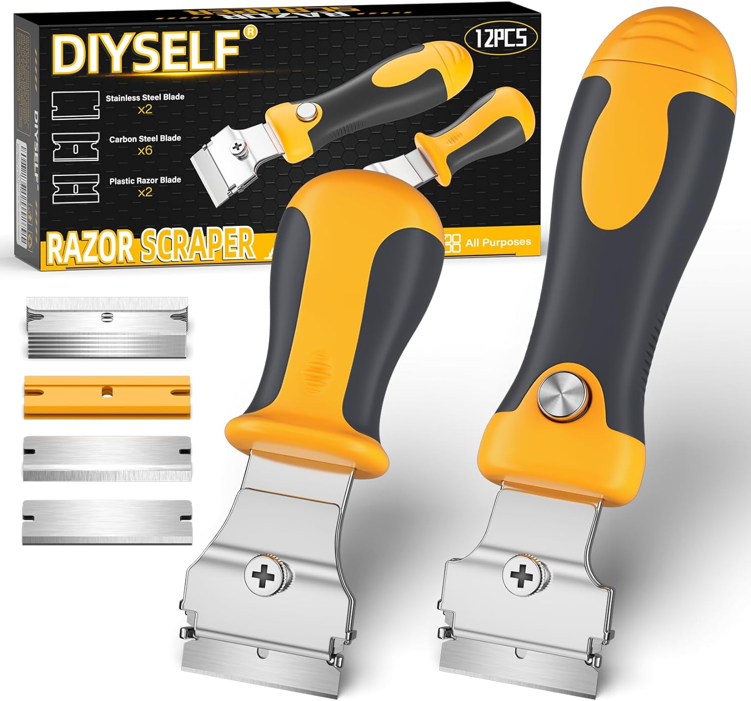 Diyself Razor Blade Scraper, 12PCS, Includes Extendable Handle and 10 ...