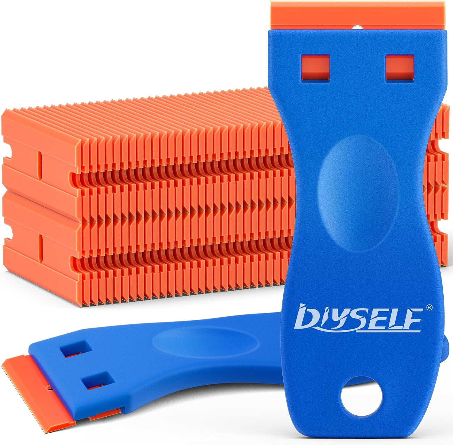 Diyself 2 Pack Plastic Razor Blade Scraper, 100pcs Replacement Blades ...