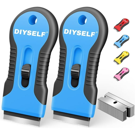 2 Pack Razor Blade Scraper with 10 PCS Replacement Mental Blades, Heavy ...