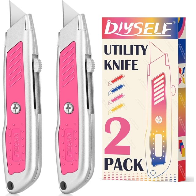 DIYSELF 2 Pack Utility Knife, Box Cutter Alumnum , Box Cutter Retractable - Walmart.com
