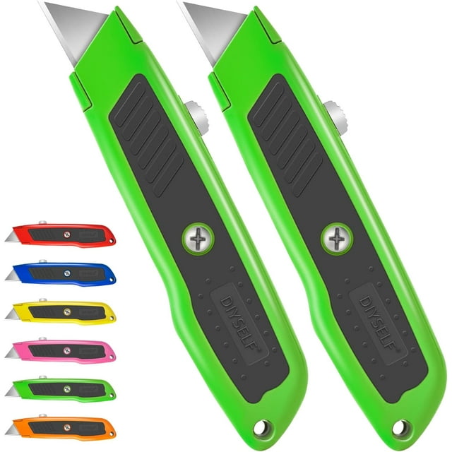 DIYSELF 2 Pack Utility Knife, Box Cutter Retractable(Green) - Walmart.com