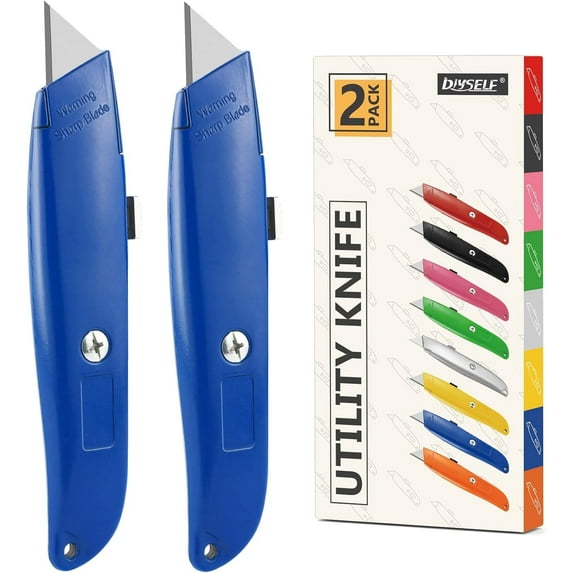 DIYSELF 2Pack Utility Knife Box Cutter Retractable Blade Heavy Duty ...