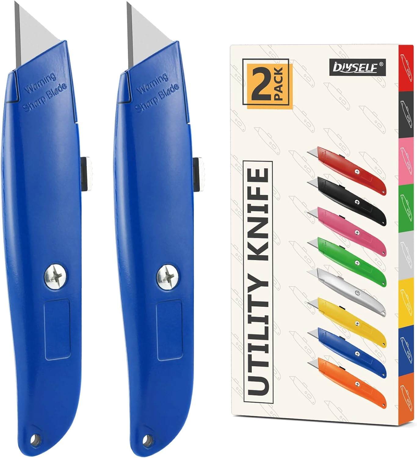 DIYSELF 2Pack Utility Knife Box Cutter Retractable Blade Heavy Duty ...