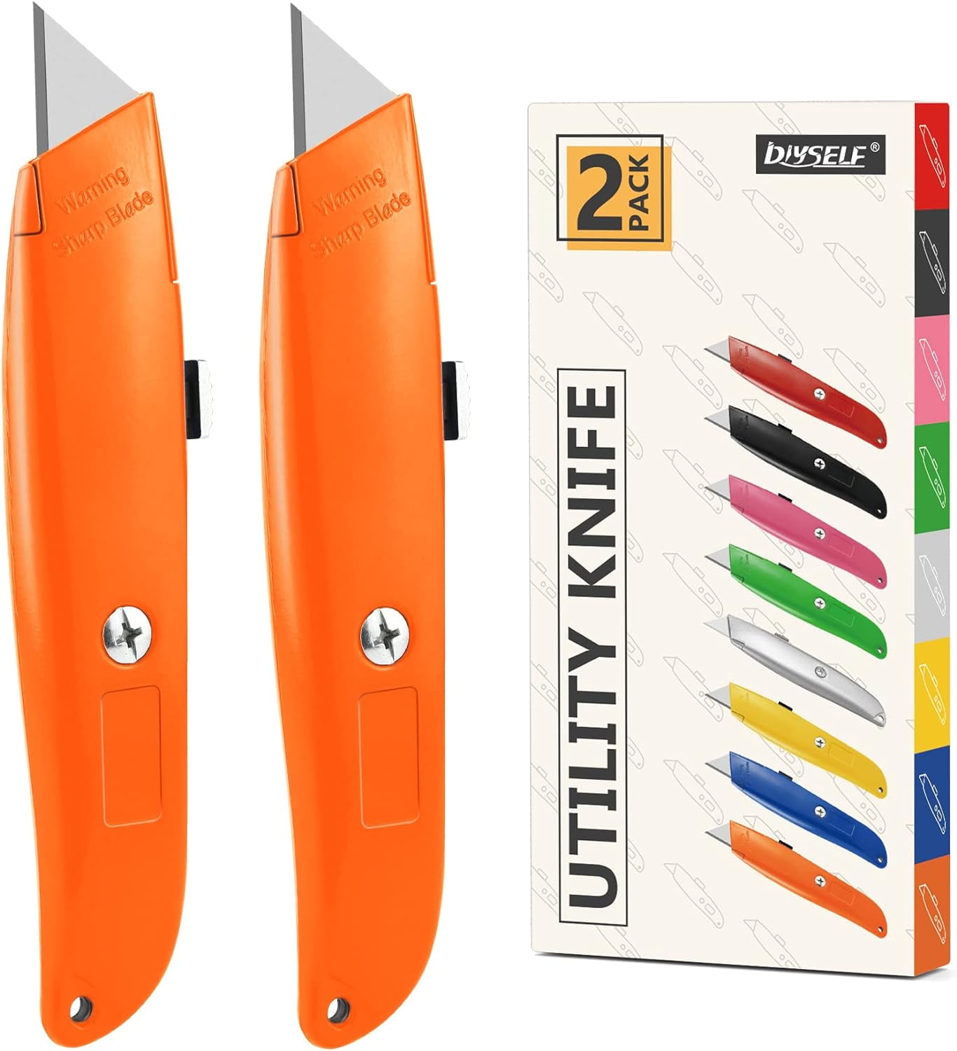 DIYSELF 2Pack Utility Knife Box Cutter Retractable Blade Heavy Duty (Orange) - Walmart.com