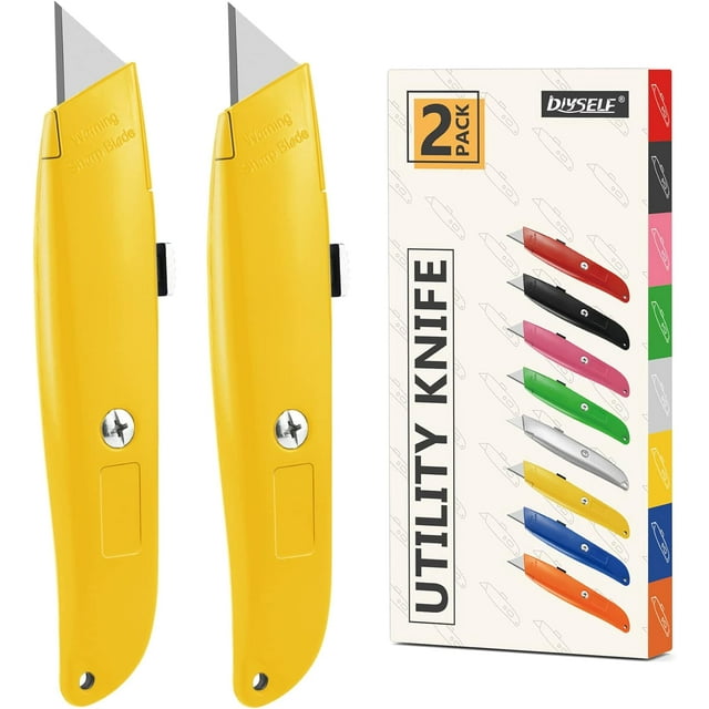 DIYSELF 2Pack Utility Knife Box Cutter Retractable Blade Heavy Duty ...