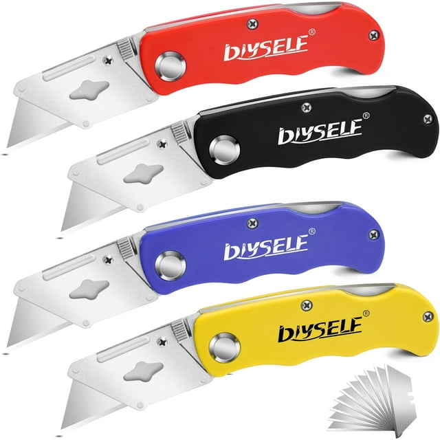 DIYSELF 4 Pack Utility Knife Folding, Box Cutters for Light Duty ...