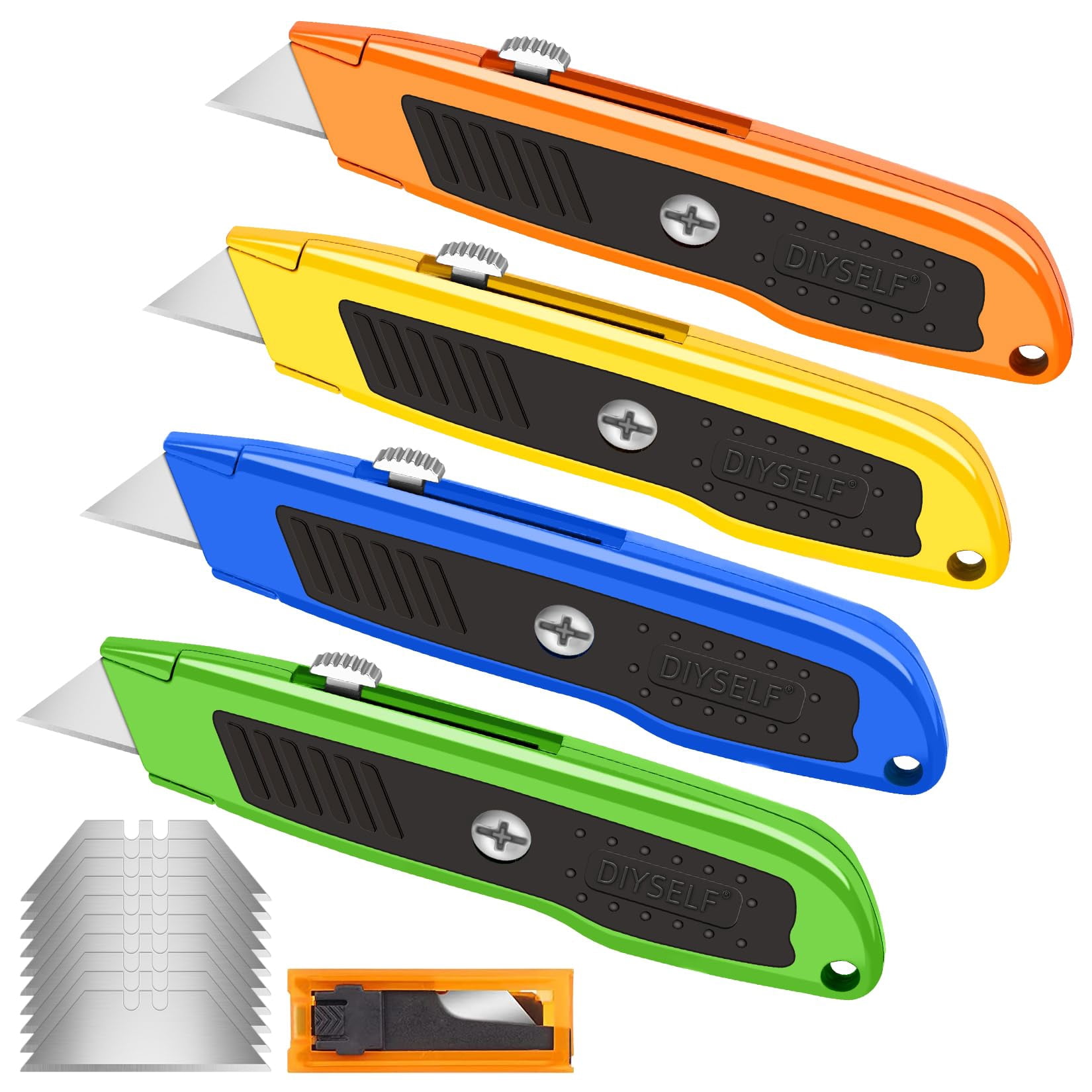 DIYSELF 4 Pack Utility Knives Box Cutters with 10 Blades - Walmart.com