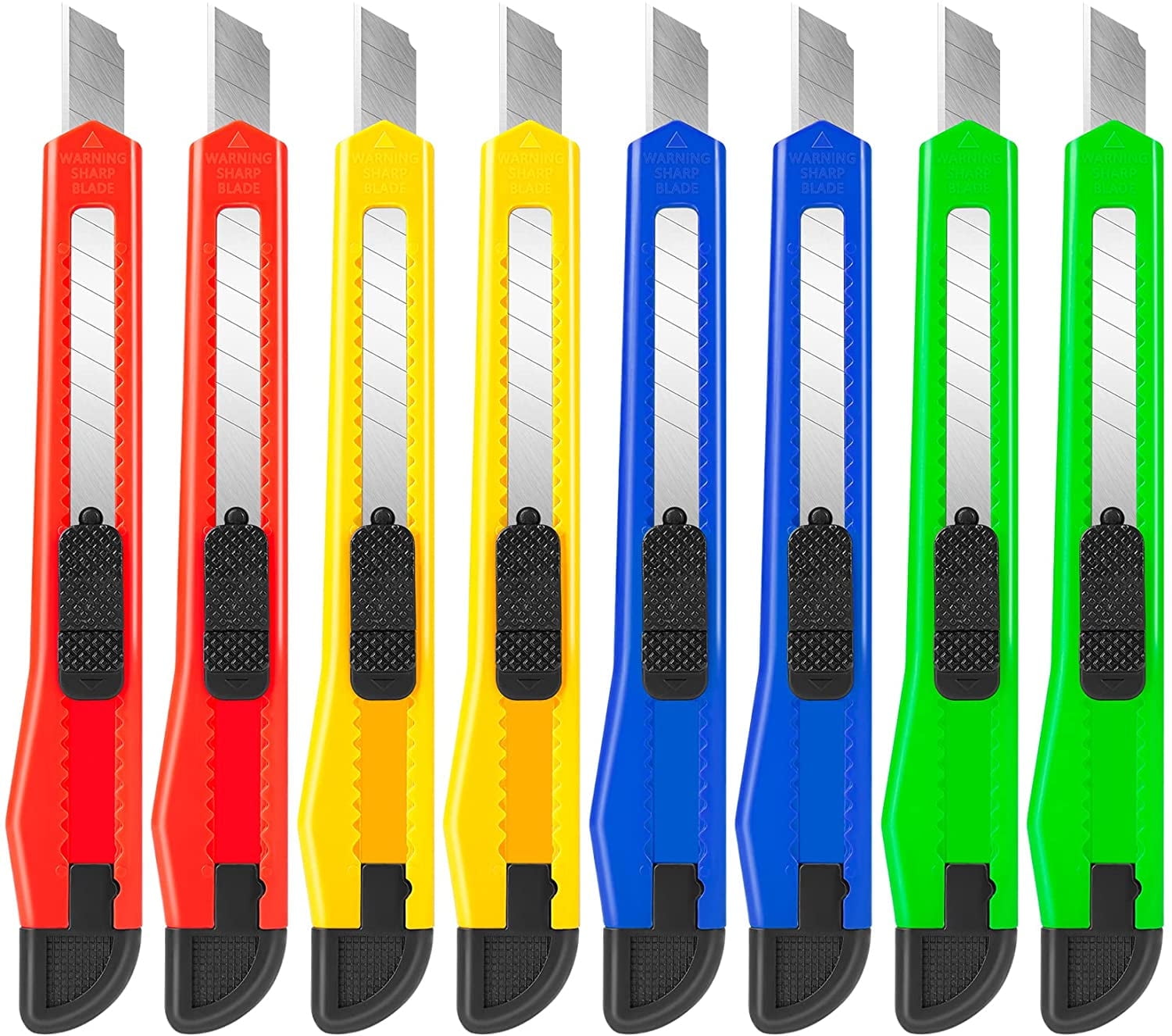 DIYSELF 8 Pack Utility Knife Box Cutters (9mm Wide Blade 4 Colors) Box ...