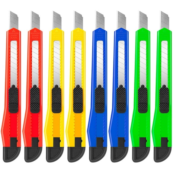 DIYSELF 8 Pack Utility Knife Box Cutters (9mm Wide Blade 4 Colors) Box ...