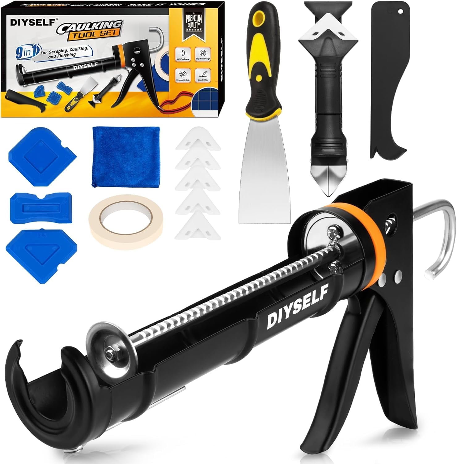 9-in-1 Caulking Tool Set – Includes Caulk Gun, Caulk Remover, Sealant ...