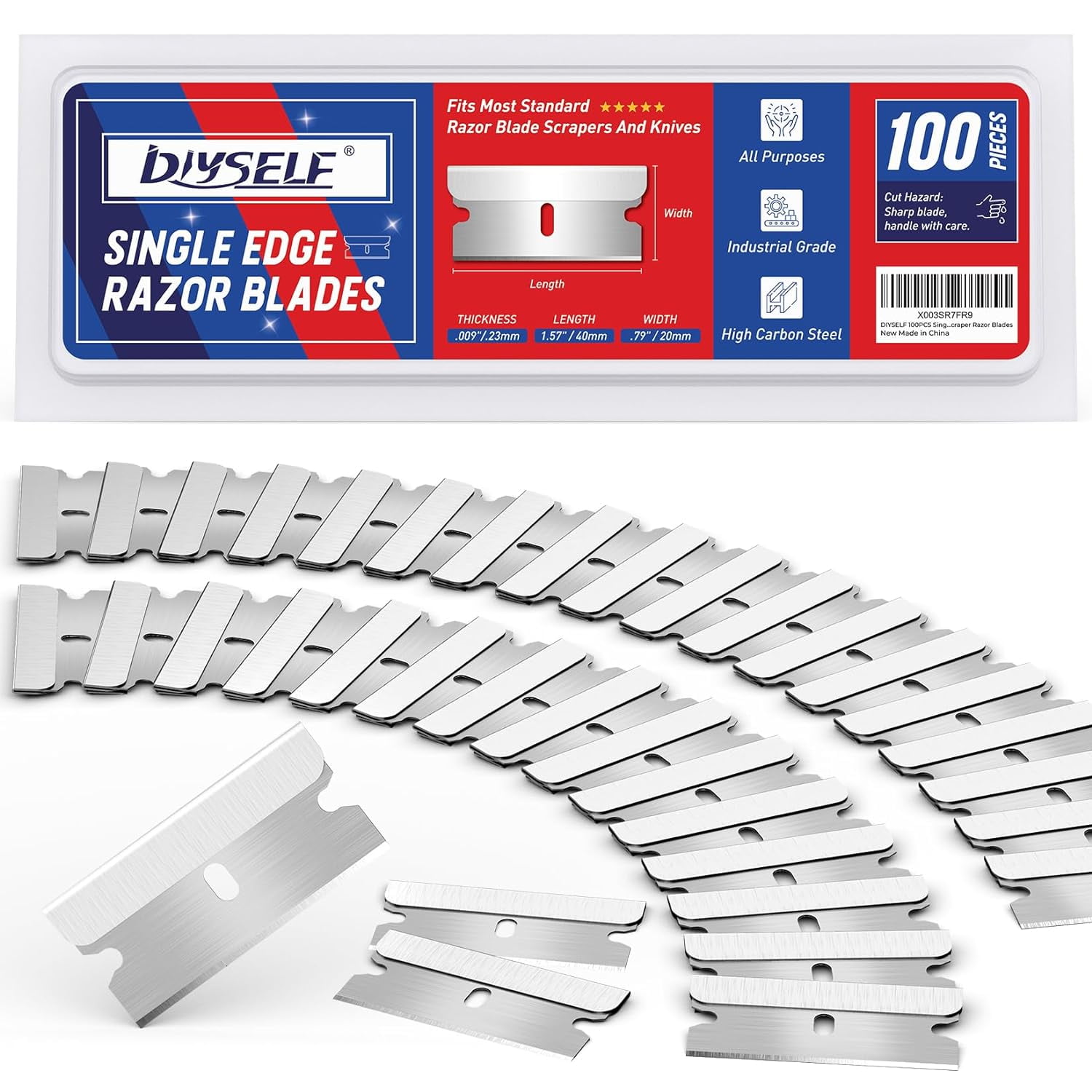 Diyself Single Edge Razor Blades, 100-Pack Refills, High-Carbon Steel ...