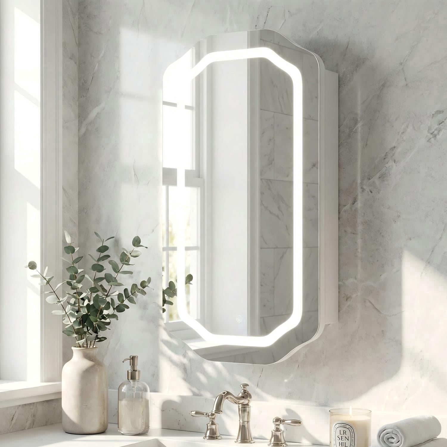 DIYSET LED Medicine Cabinet Mirror with Lights, Wall Mounted or ...