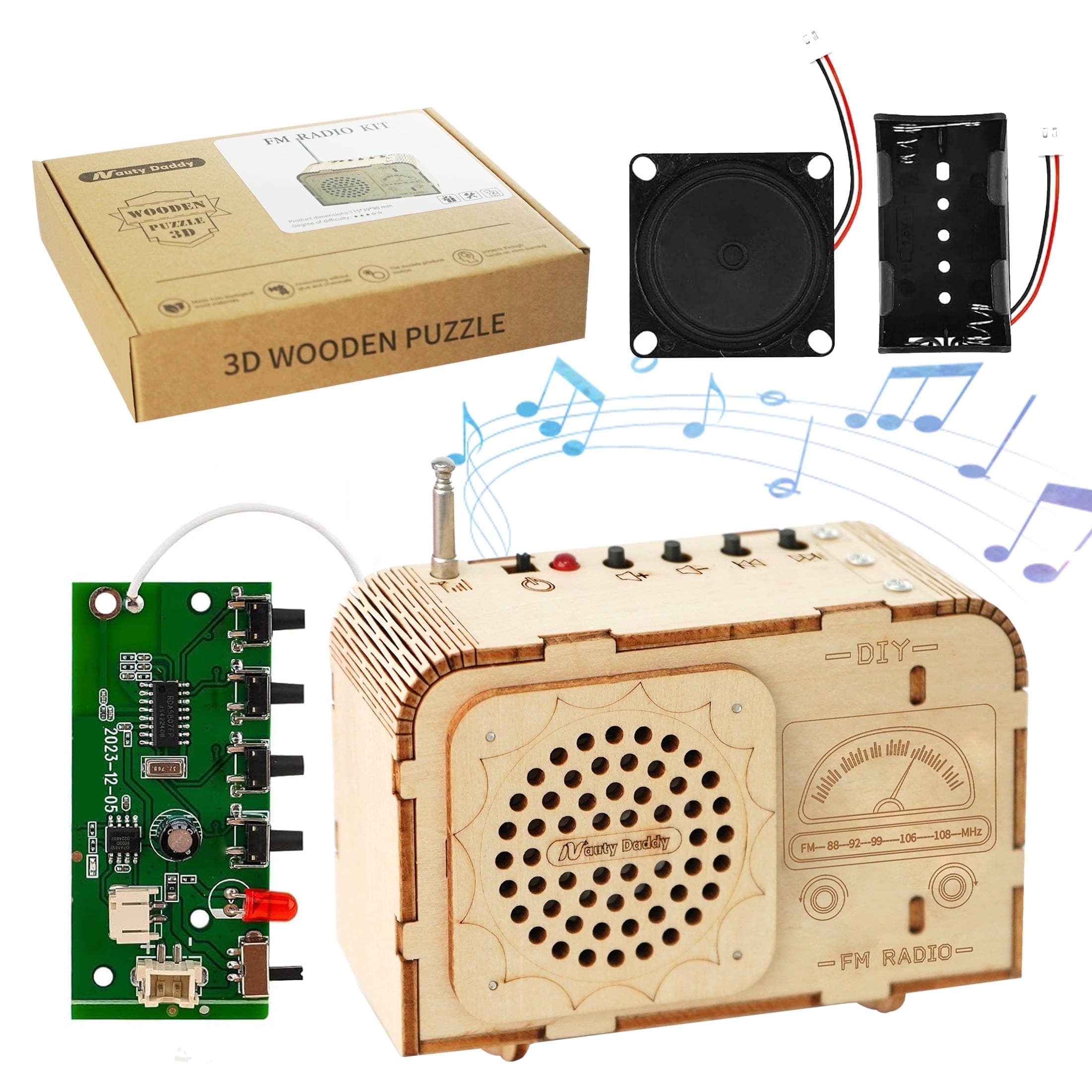 NautyDaddy DIY Wooden FM Radio Kit – Retro 70s-Style Buildable STEM Toy ...
