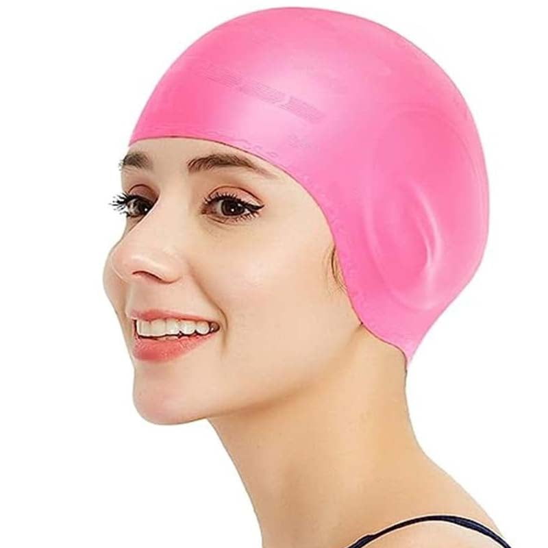 DIZETION Waterproof Swimming Cap High Elasticity Ears Protection Large ...