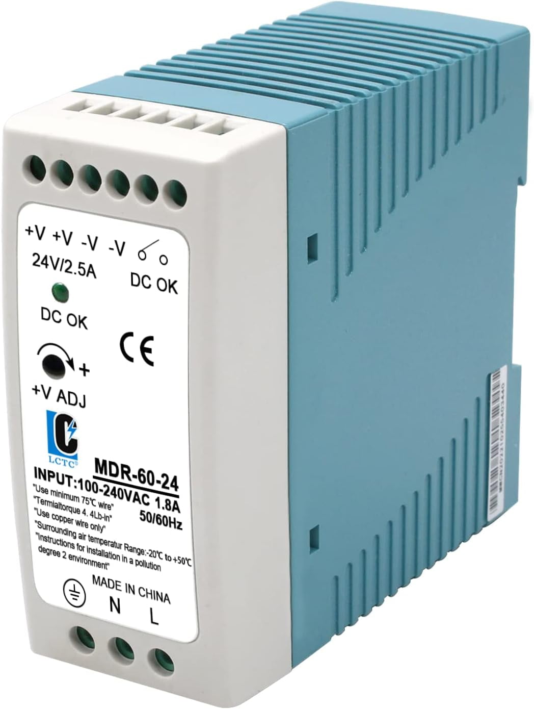 DIn Rail DC 24V Switching Power Supply MDR 60W Rail Type(Input:100-240VAC,Output:24VDC,50/60HZ ...