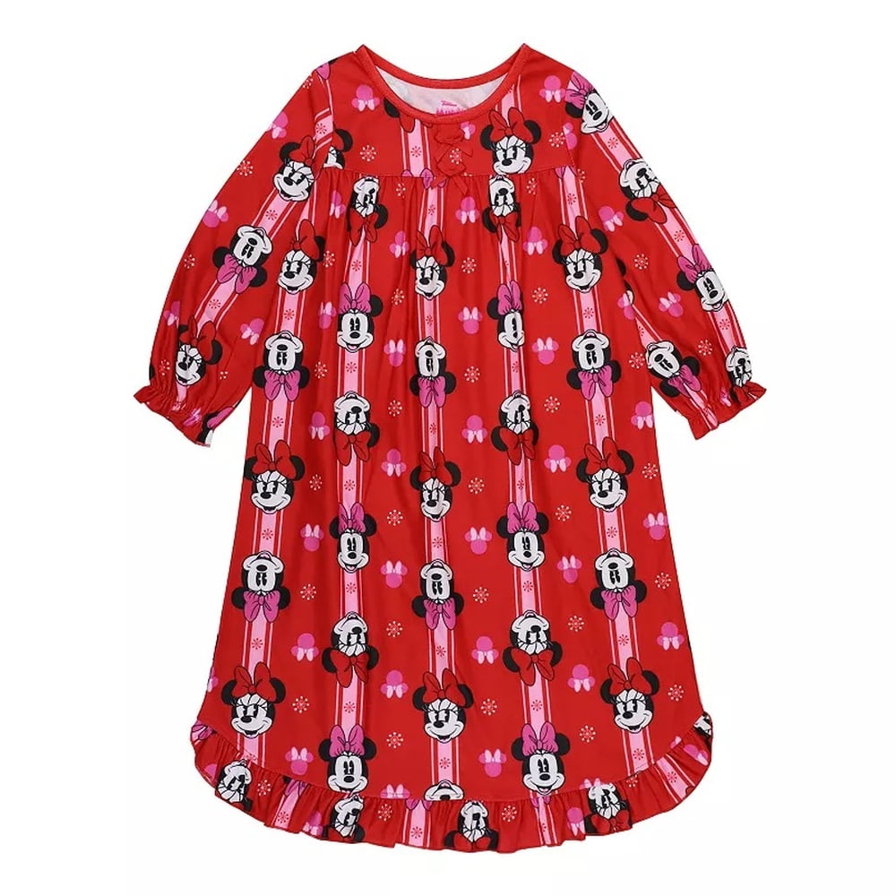 DIsney Minnie Mouse Red Flannel Stripes and Snowflakes Nightgown, Gown ...