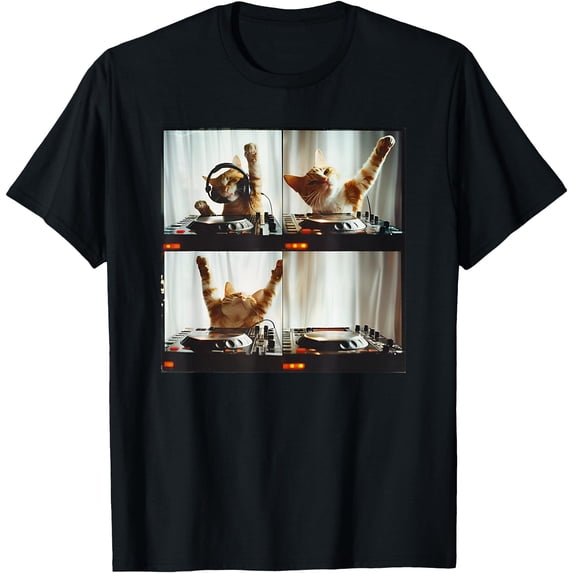 DJ Animal On Decks DJ Turntable Photo Booth Funny EDM Cat T-Shirt ...