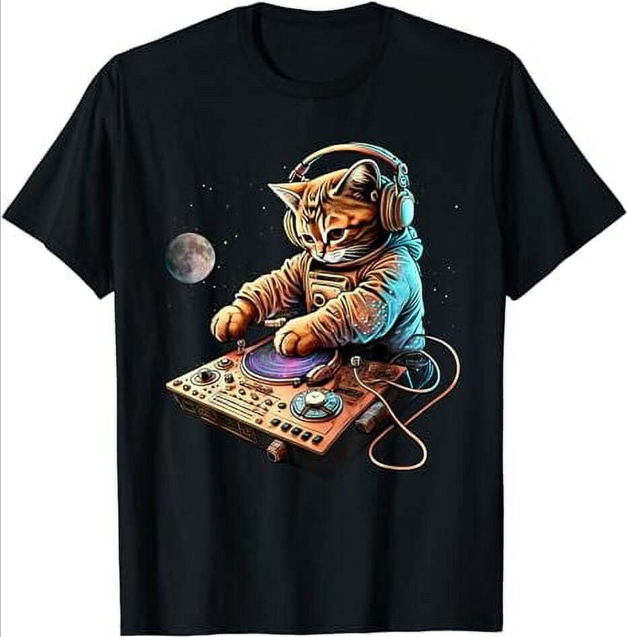 DJ Cat, Cute Space Cat Disc Jockey Cat in Astronaut Suit T-Shirt ...