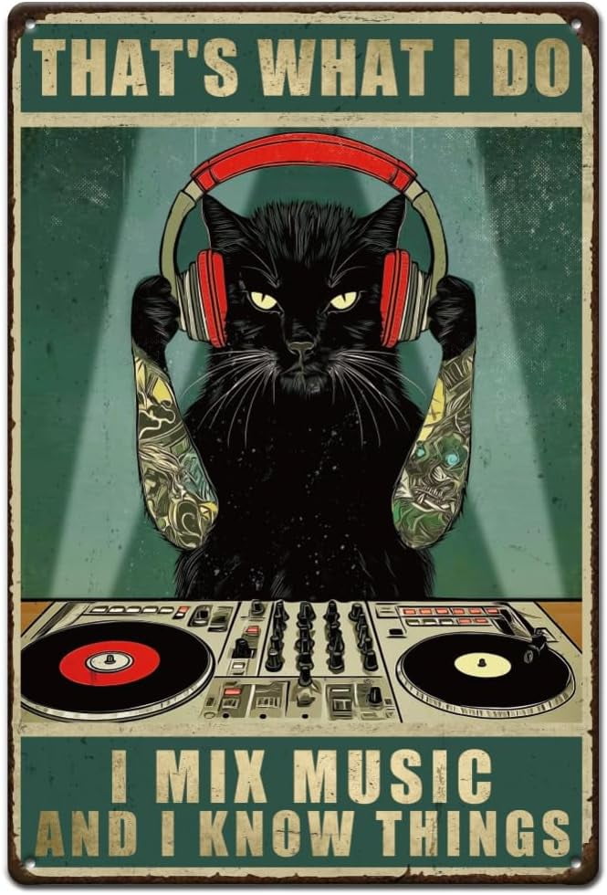 DJ Cat Metal Signs Musical Tin Sign I Mix Music and I Know Things Wall ...