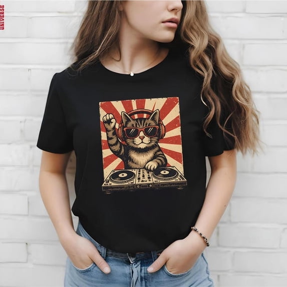 DJ Cat T-Shirt, Funny Rave Cat Tee, Music Lover Kitty Shirt, Party Cat ...