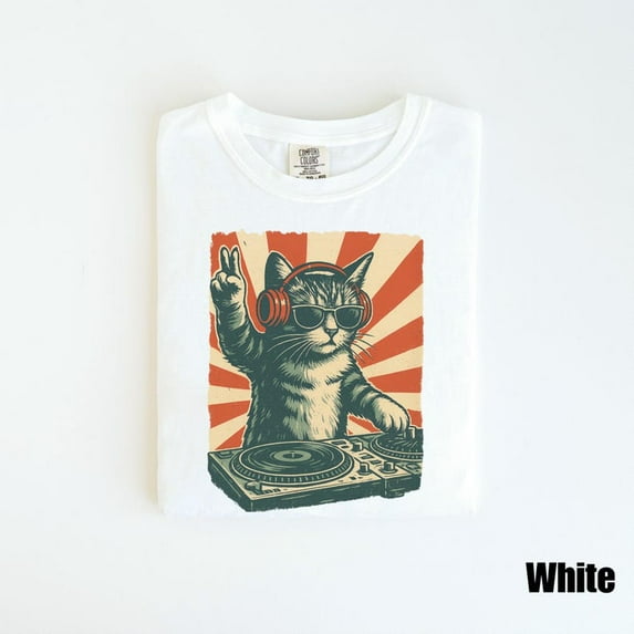 DJ Cat Turntable Tee, Cool Headphone Kitty Music Graphic – Unisex ...