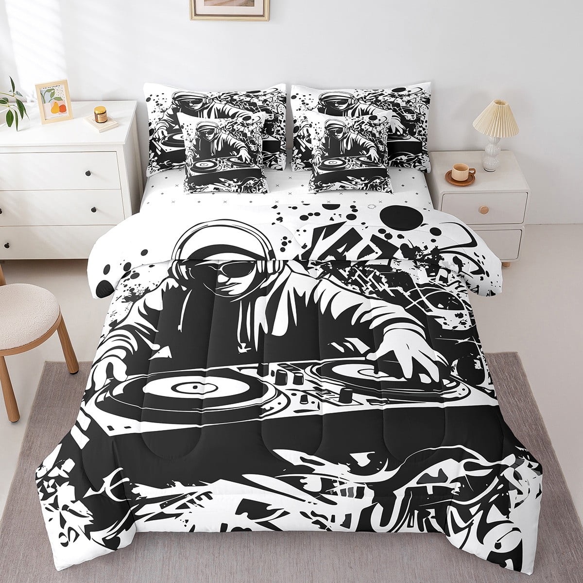 DJ Controller Comforter Set 7 Piece Bed in a Bag Twin,Black and White ...