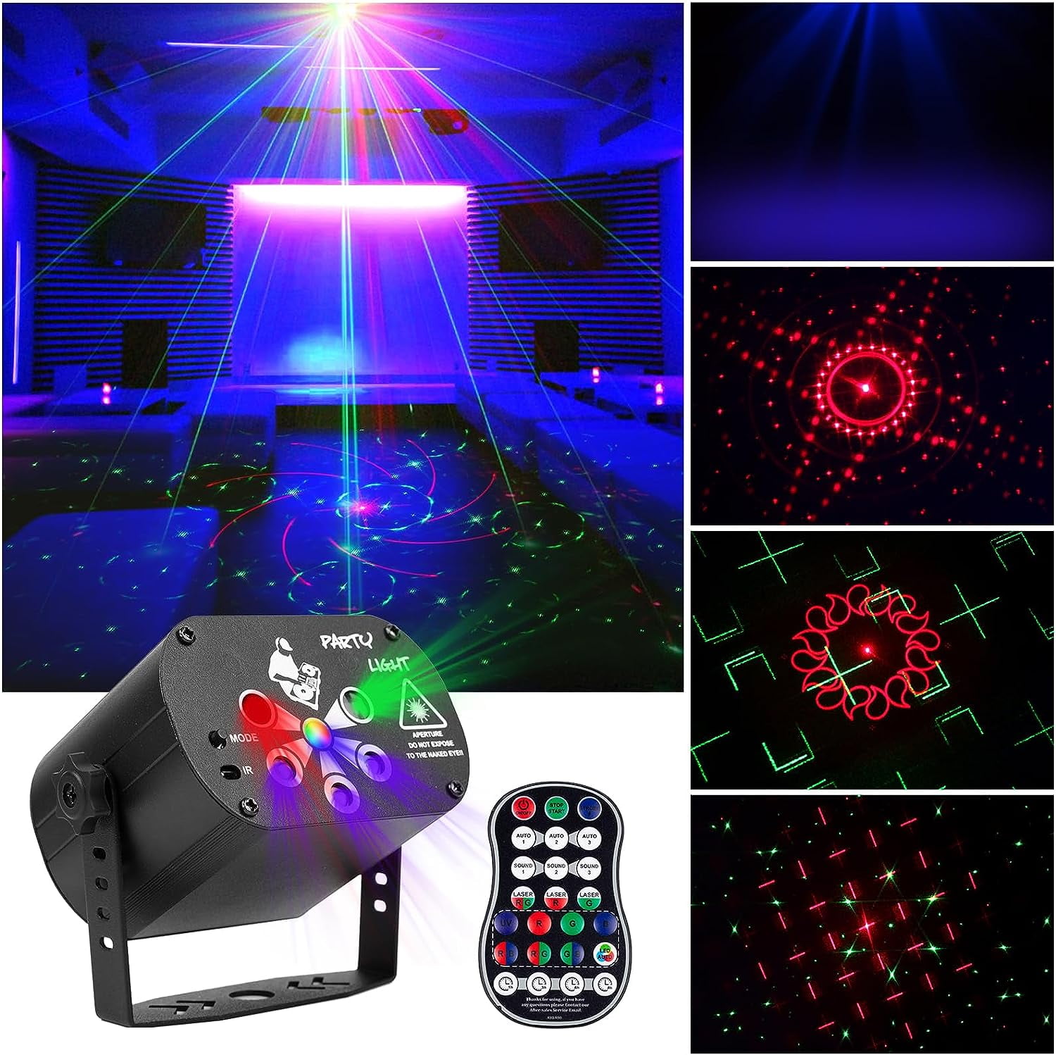 DJ Disco Party Lights Stage Laser Light Strobe Projector RGB Sound ...