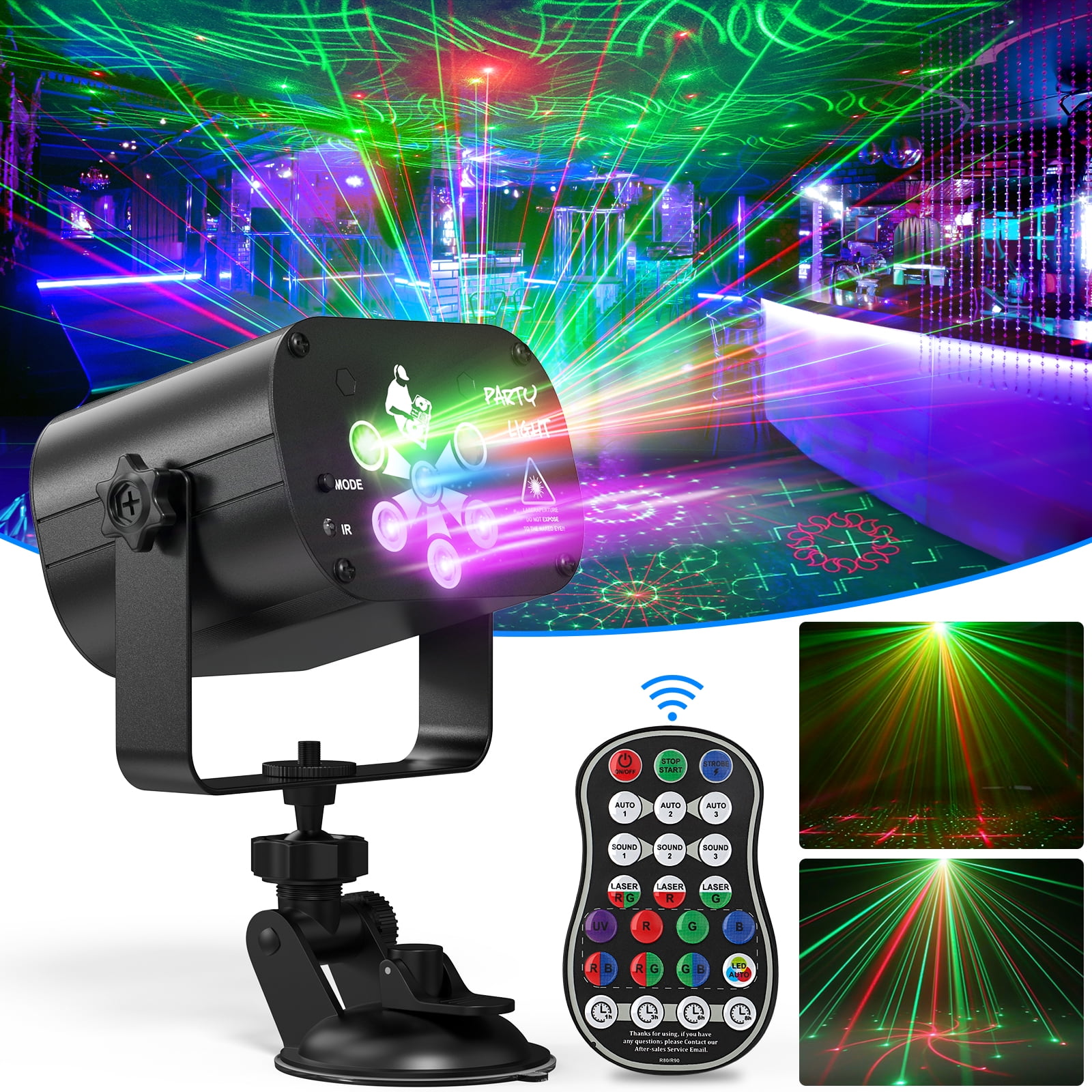 DJ Disco Party Lights Stage Laser Light Strobe Projector RGB Sound ...