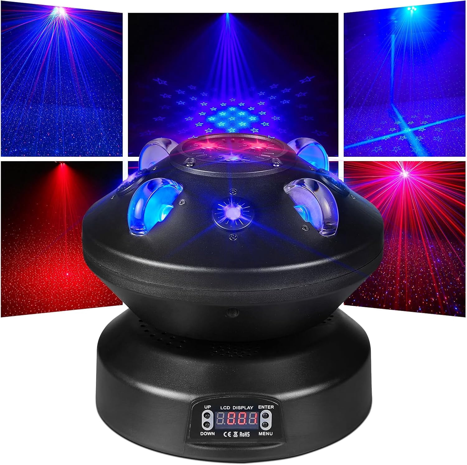 DJ Disco Stage Party Lights 90W Moving Head DJ Lights Laser DJ Light with DMX 512 & Sound ...