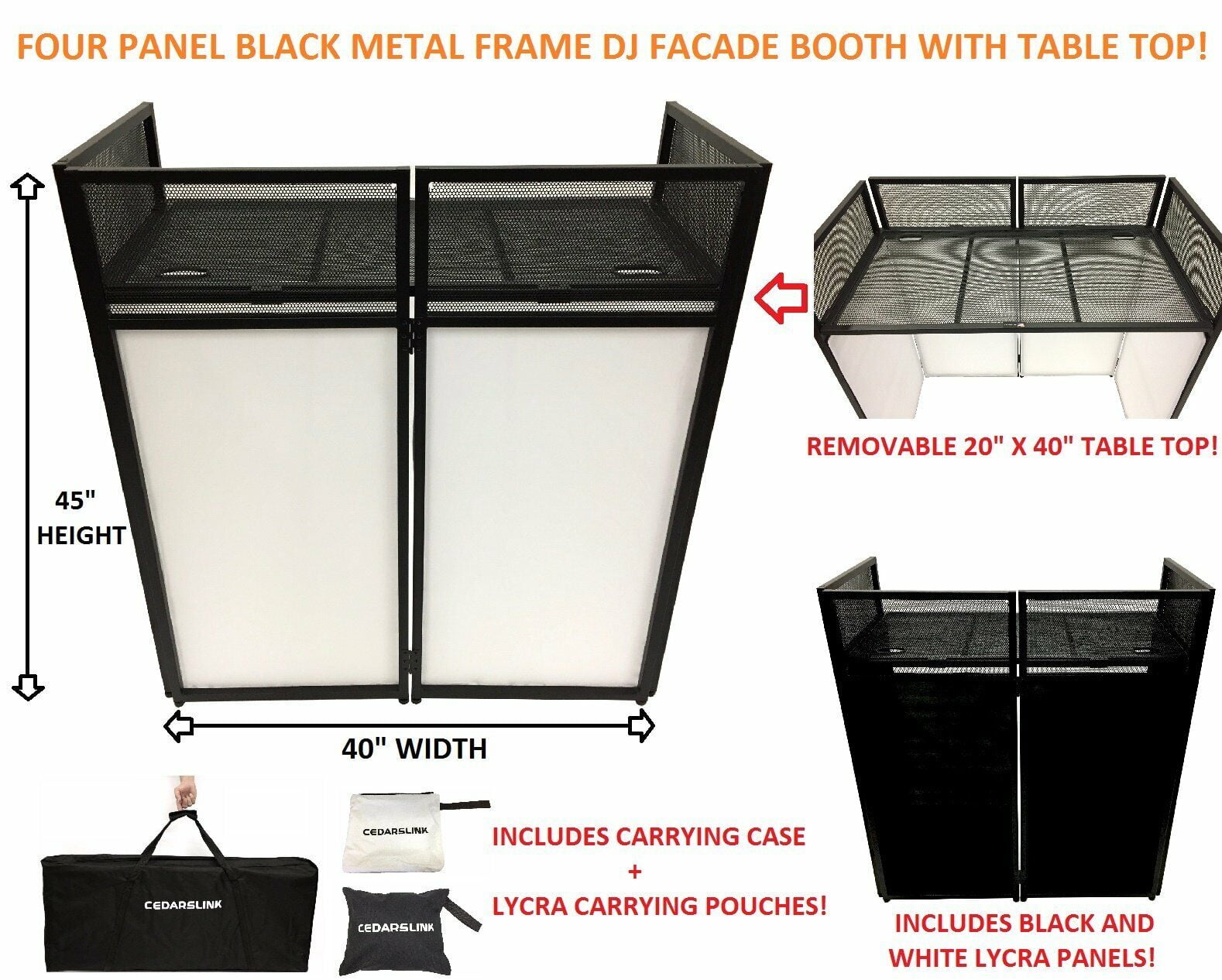 Cedarslink DJ Event Booth Metal, White & Black, 20" x 40" - Walmart.com