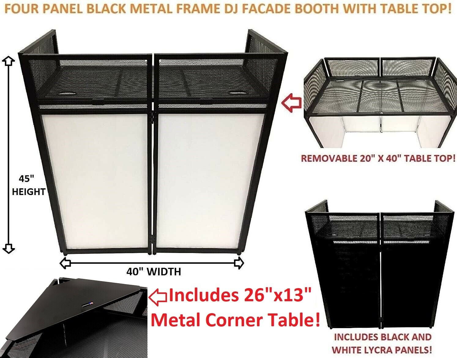 DJ Event Facade White/Black Scrim Metal Frame Booth W/Table Top+Corner ...