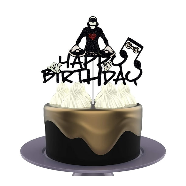 DJ Happy Birthday Cake Topper - Hip Hop Disco Theme Party Supplies Rock ...