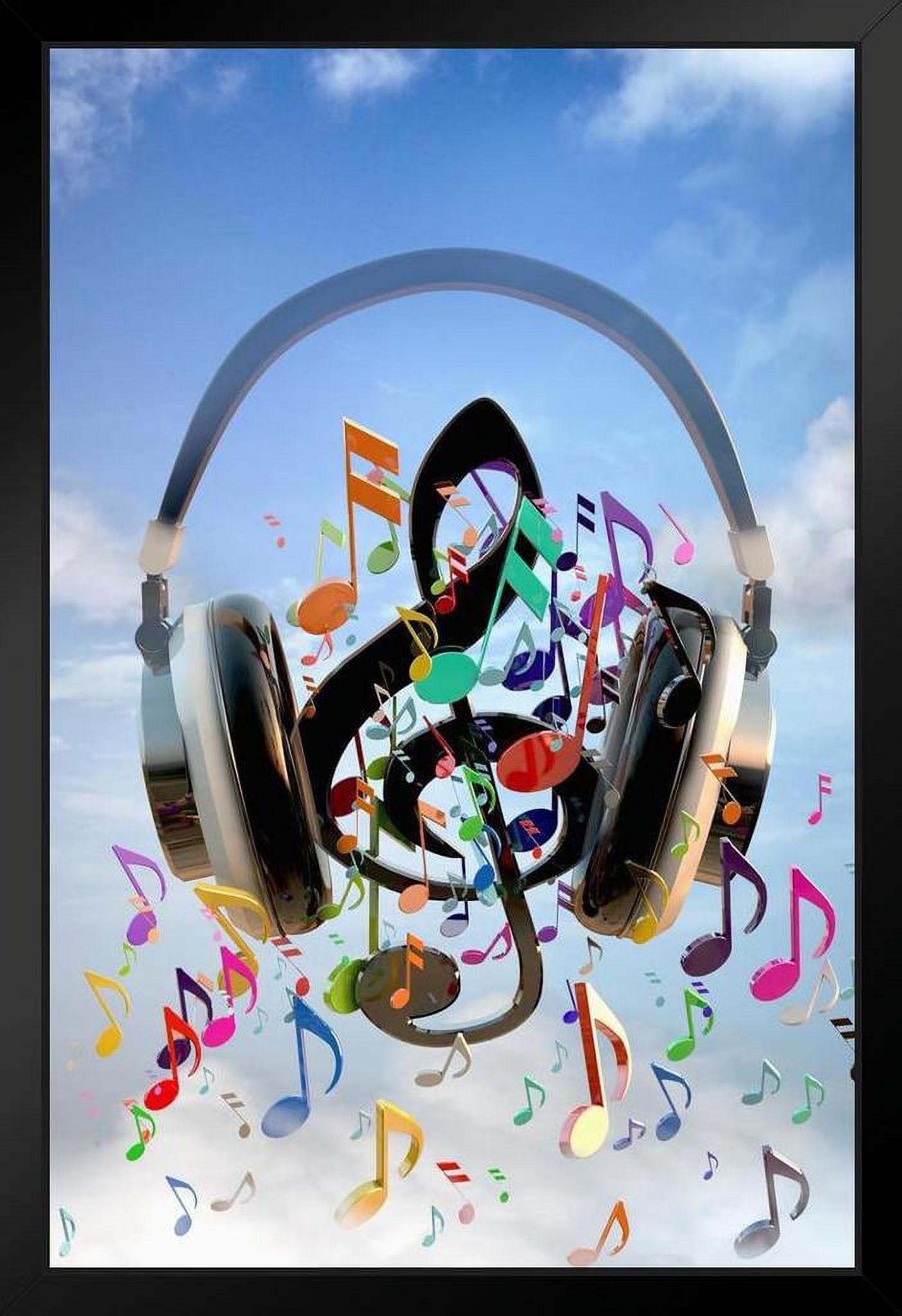 DJ Headphones Playing Colorful Musical Notes Music Poster Rock Roll ...