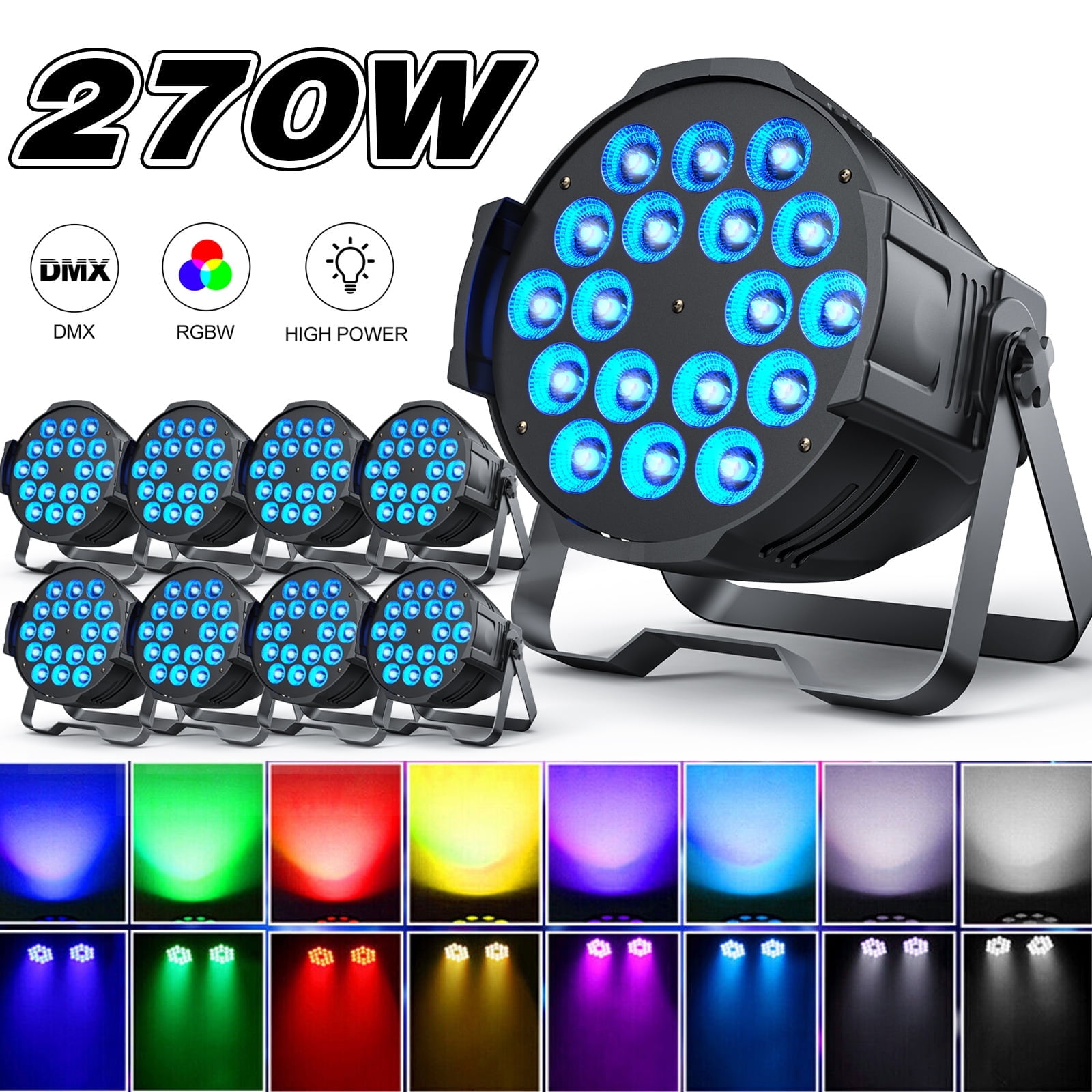DJ Lights DMX Sound Activated, 18 x 8W LED Par Lights RGBWB Stage Lights DMX, DJ Par Lights for ...