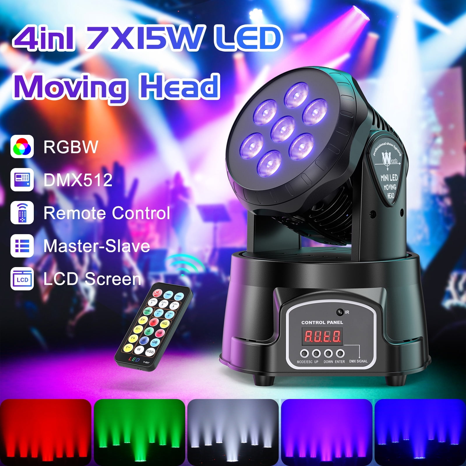 DJ Lights Moving Head,RGBW Mini Stage Lights Moving Head, DMX DJ Disco Lights Sound Activated ...